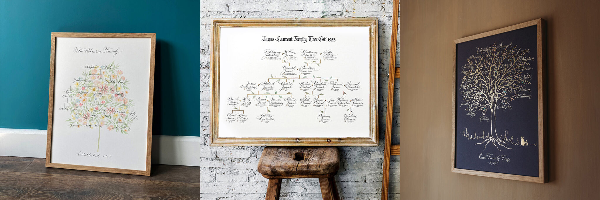 Family Trees in calligraphy - By Moon & Tide Calligraphy
