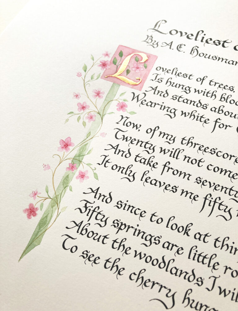 Calligraphy poems with illustration and gold leaf – By Moon & Tide ...